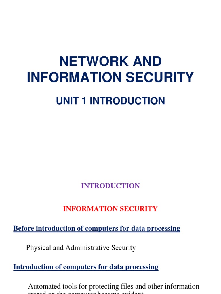 Network and Information Security: Unit 1 Introduction | PDF | Computer Security | Security