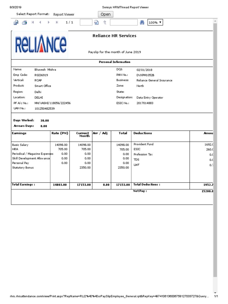 Reliance HR Services: Report Viewer | PDF | Government Finances | Taxes