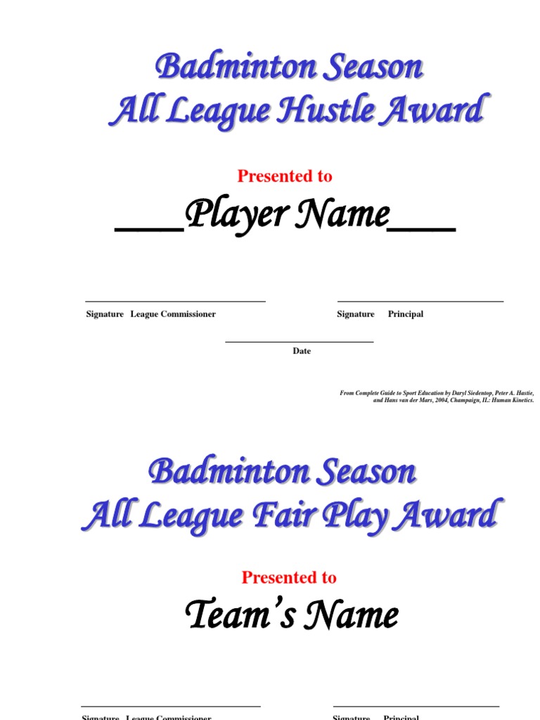 Badminton Awards | PDF | Sports | Leisure