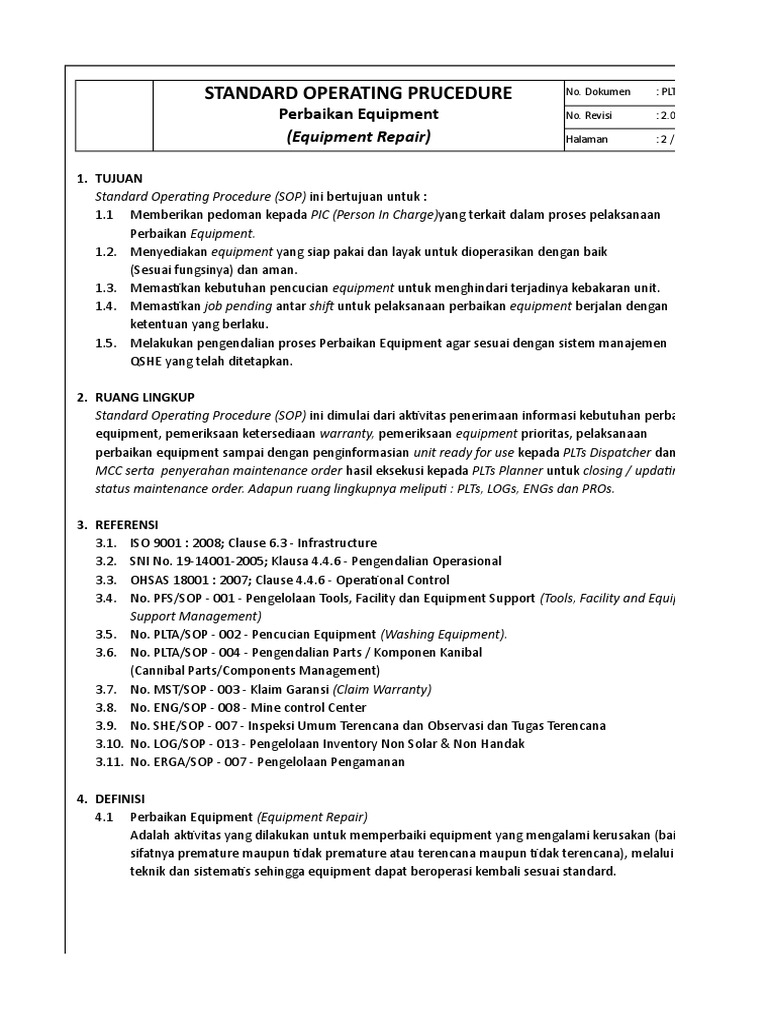 SOP Perbaikan Unit | PDF