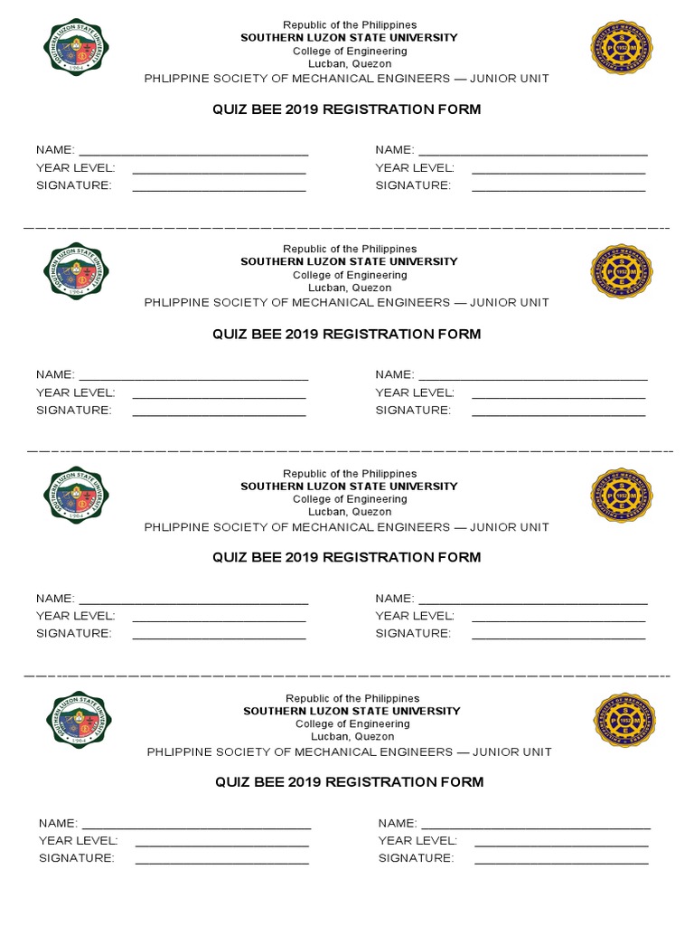 Quiz Bee 2019 Registration Form | PDF | Engineering | Nature