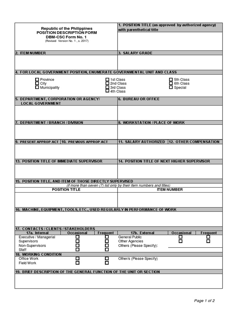 DBM CSC Form No. 1 Position Description Form | PDF | Government | Business