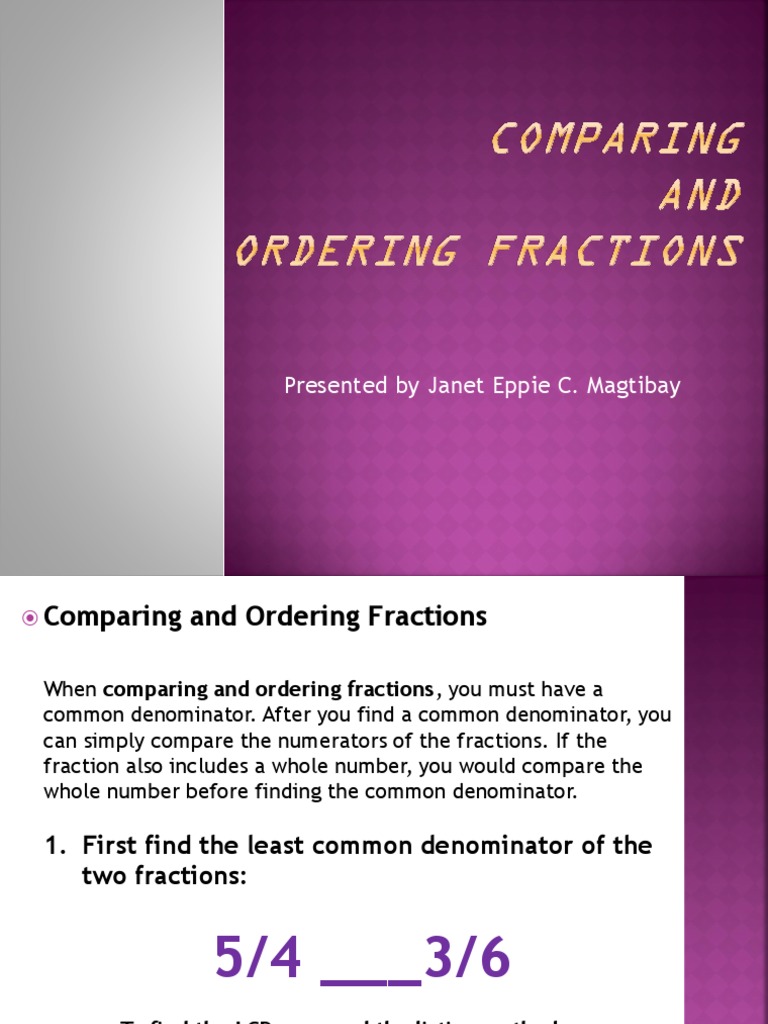 Comparing and Ordering Fractions: A Guide to Finding Common ...