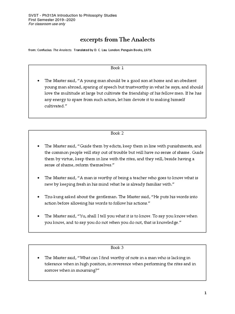 Excerpts From The Analects | PDF | Analects