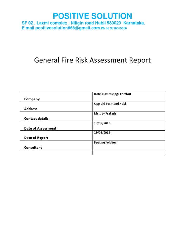 General Fire Risk Assessment Report: Positive Solution | PDF ...