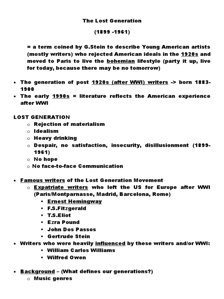 The Lost Generation in 20 Characters | PDF | Ernest Hemingway