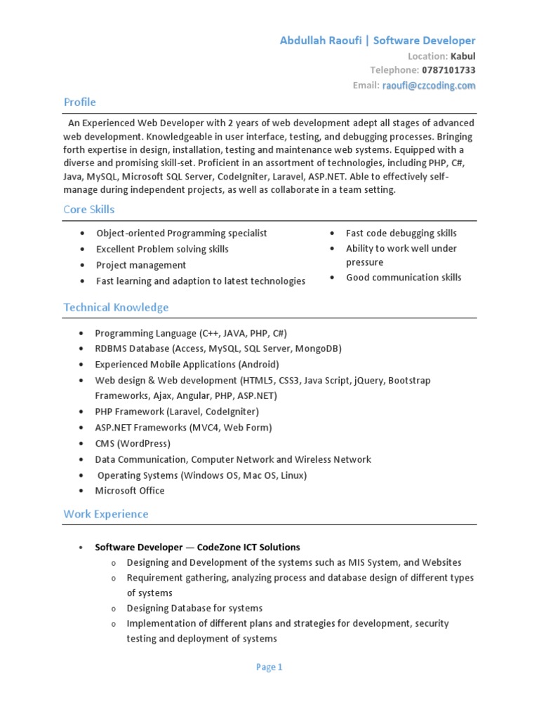 Profile of Abdullah Raoufi: An Experienced Web Developer and Software Engineer Based in Kabul ...