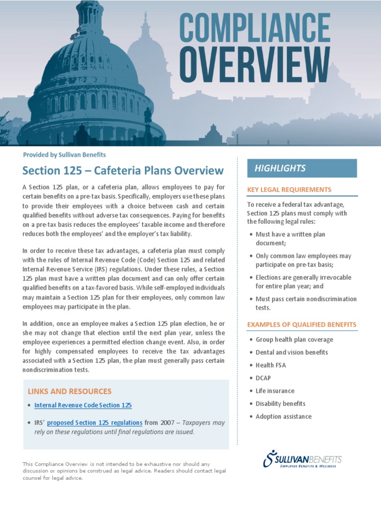 Section 125 Cafeteria Plans Overview | PDF | Employee Benefits ... Section 125 Cafeteria Plans Overview | PDF | Employee Benefits ...
