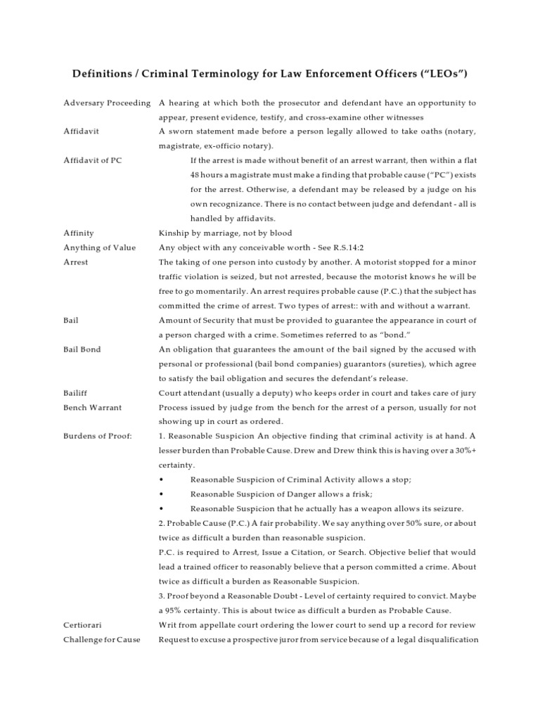 Definitions / Criminal Terminology For Law Enforcement Officers ("Leos ...