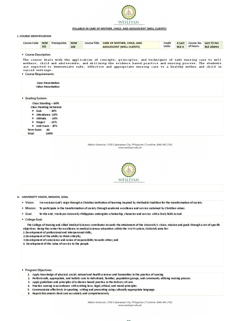 Course Code: NCM 101 Prerequisite: Course Title: Credit Units: Course ...