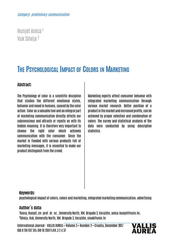 T P I C M: HE Sychological Mpact of Olors in Arketing | PDF | Color ...
