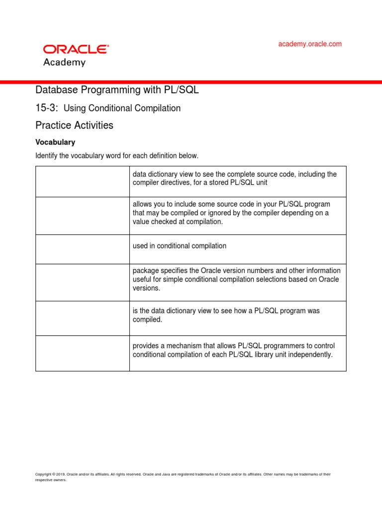 Plsql 15 3 Practice Pdf Oracle Database Pl Sql