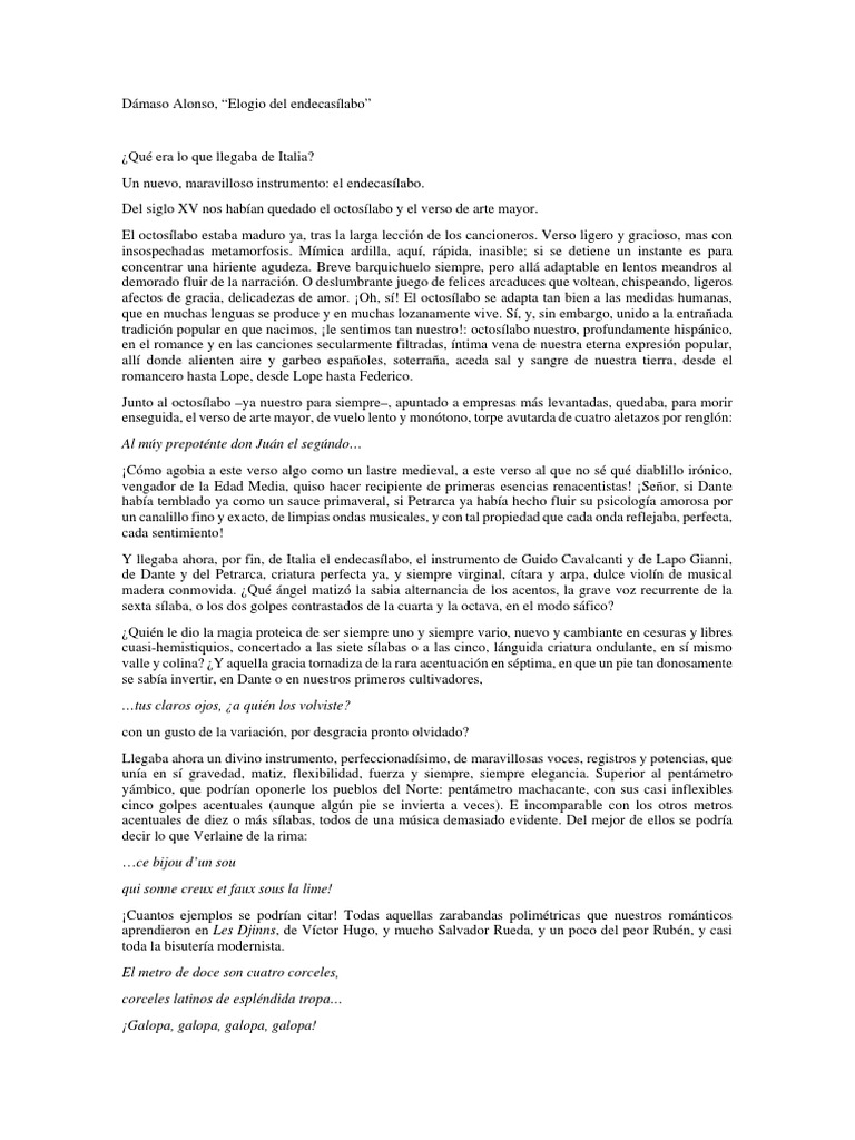 Elogio Del Endecasílabo | PDF | Poesía