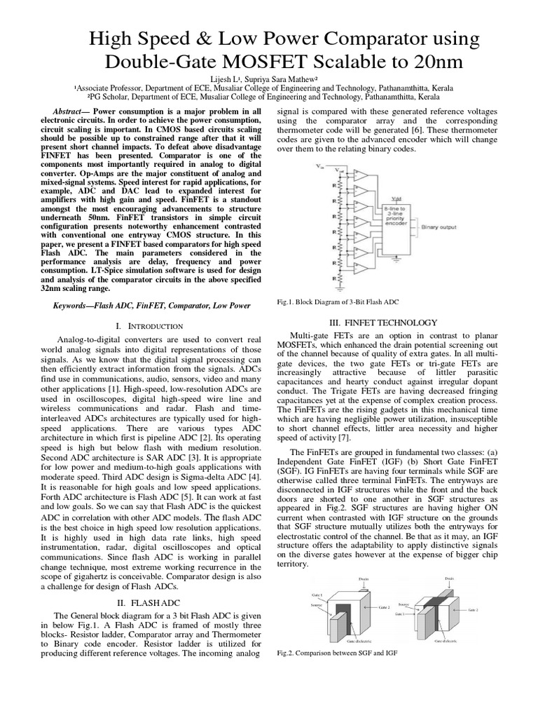 High Speed & Low Power Comparator Using Double-Gate MOSFET Scalable To ...