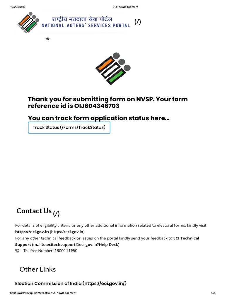 Thank You For Submitting Form On NVSP. Your Form Reference Id Is ...