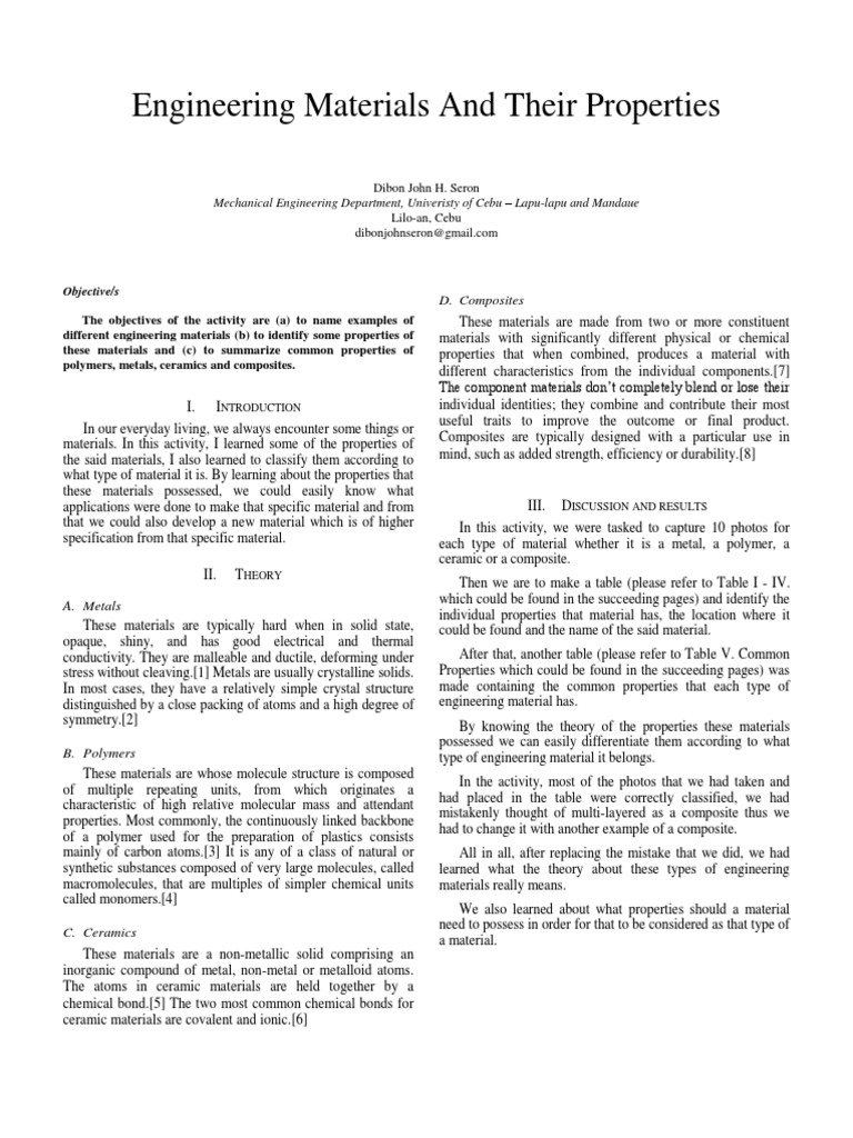 Engineering Materials and Their Properties: Mechanical Engineering ...