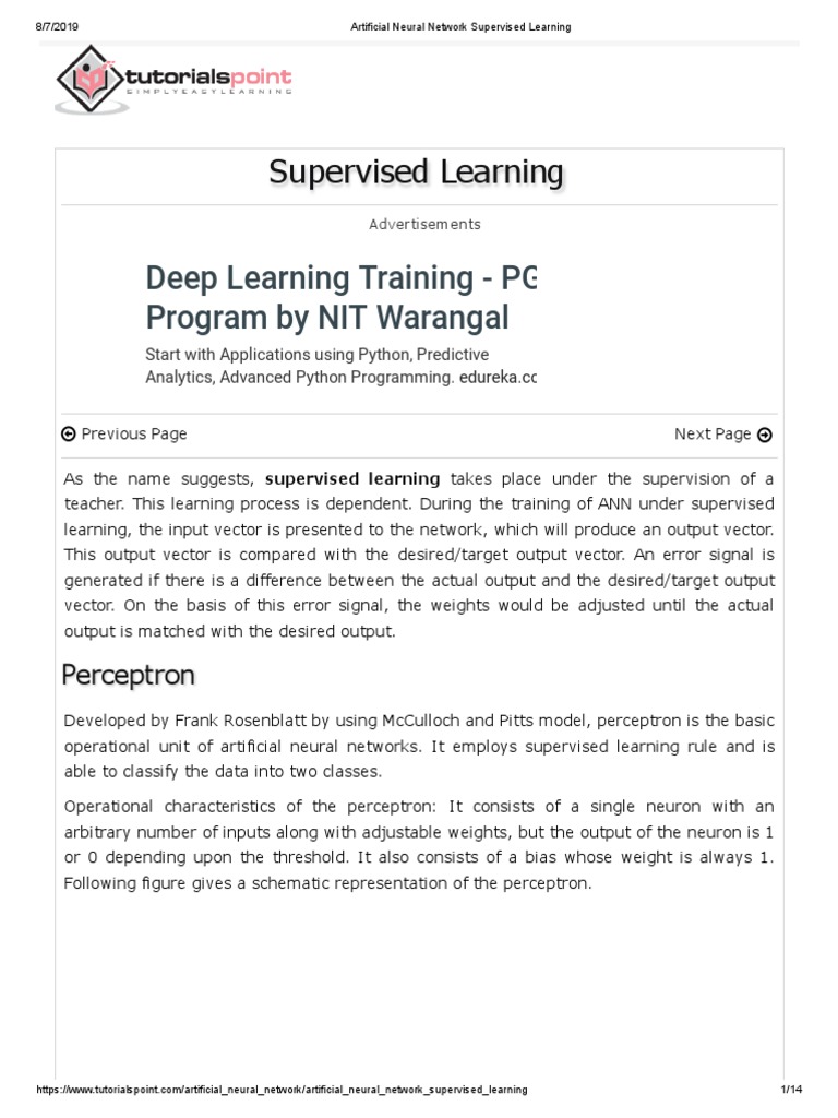 Artificial Neural Network Supervised Learning | PDF | Artificial Neural ...