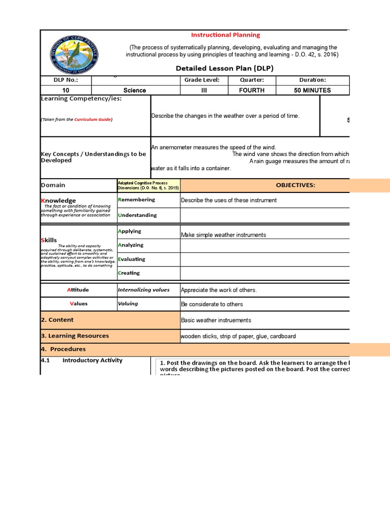 Detailed Lesson Plan (DLP) : Learning Competency/ies: Code | PDF ...