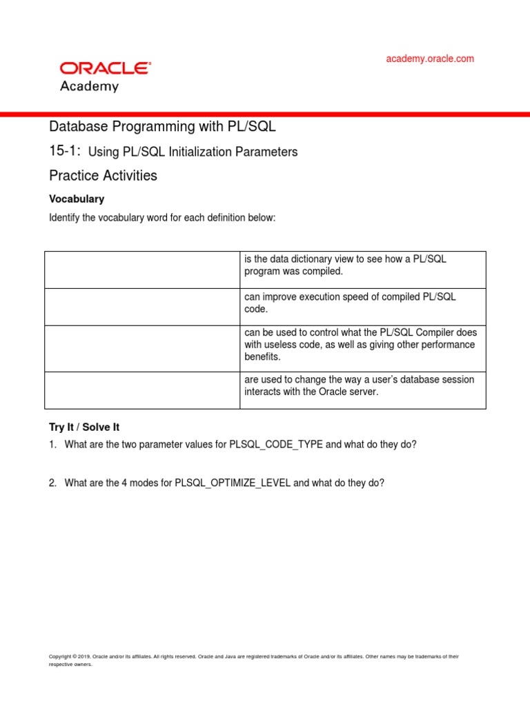 Plsql 15 1 Practice Pdf Oracle Database Pl Sql