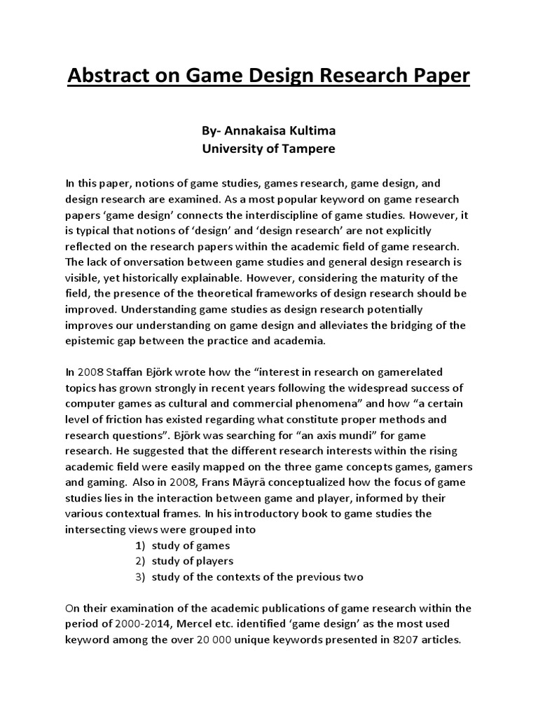 Abstract On Game Design Research Paper | PDF | Game Design | Design