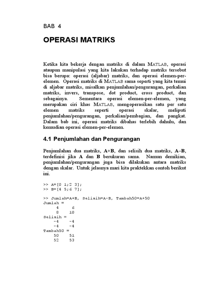 Operasi Matriks di MATLAB | PDF