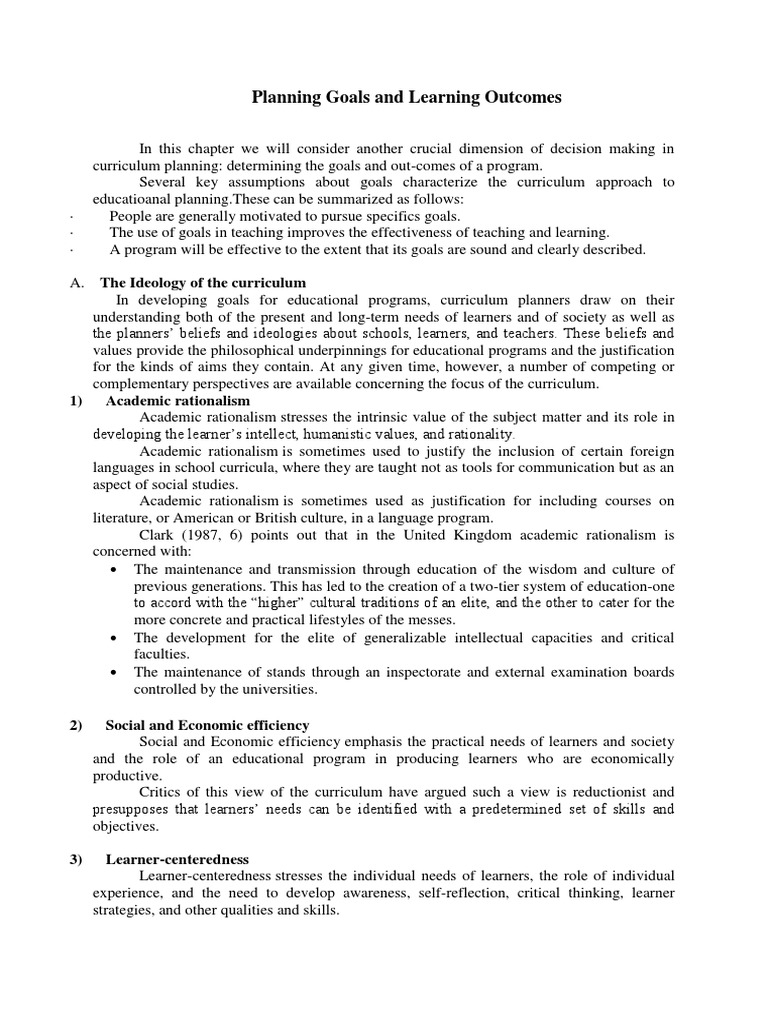 Curriculum Goals and Learning Outcomes | PDF | Curriculum | Goal