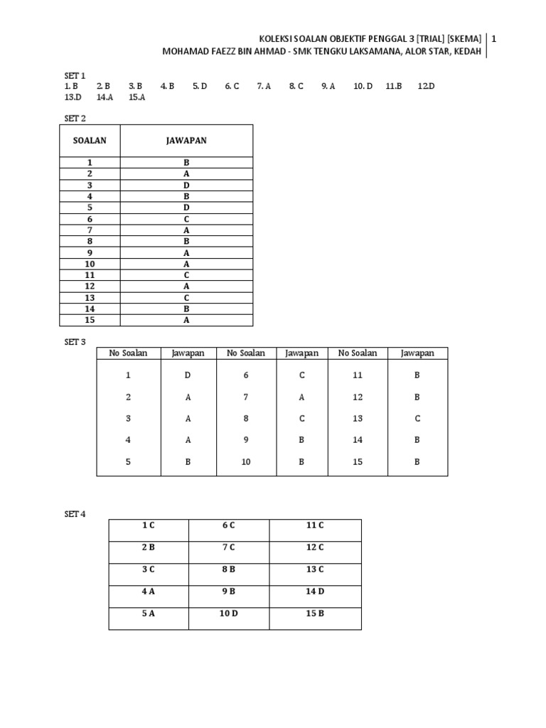 Sem 3 - 649 Koleksi Soalan Objektif Penggal 3 (Skema Jawapan) | PDF