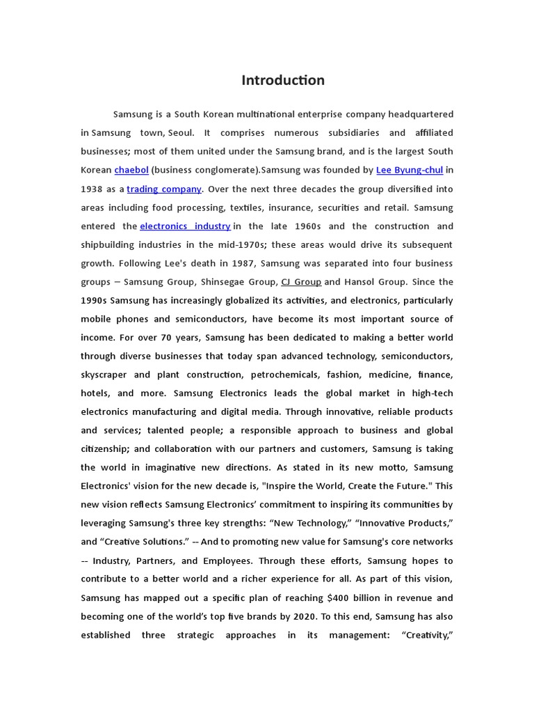 Introduction To Samsung Company | PDF | Samsung | Business