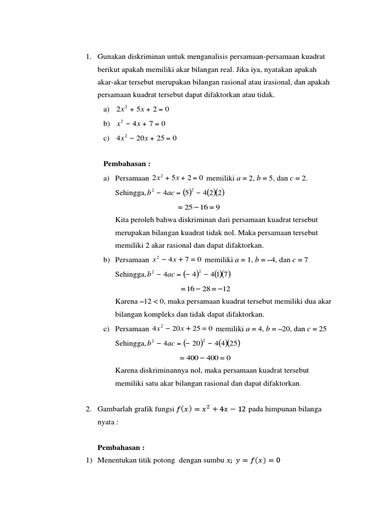 Soal Diskriminan Dan Grafik Fungsi Kuadrat | PDF