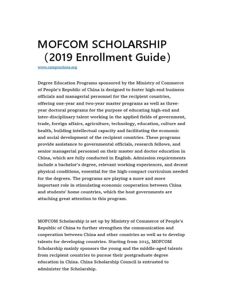 Mofcom Scholarship 2019 Enrollment Guide | PDF | Doctor Of Philosophy ...