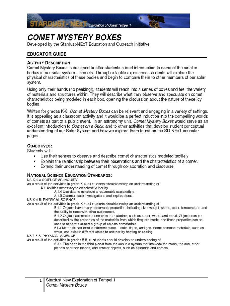 Comet Mystery Boxes: Educator Guide | PDF | Comet | Solar System