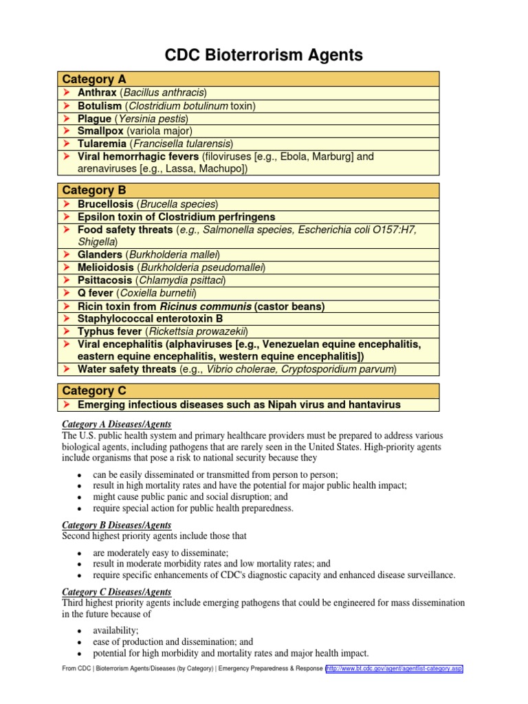 CDC Bioterrorism Agents Overview | PDF | Science & Mathematics