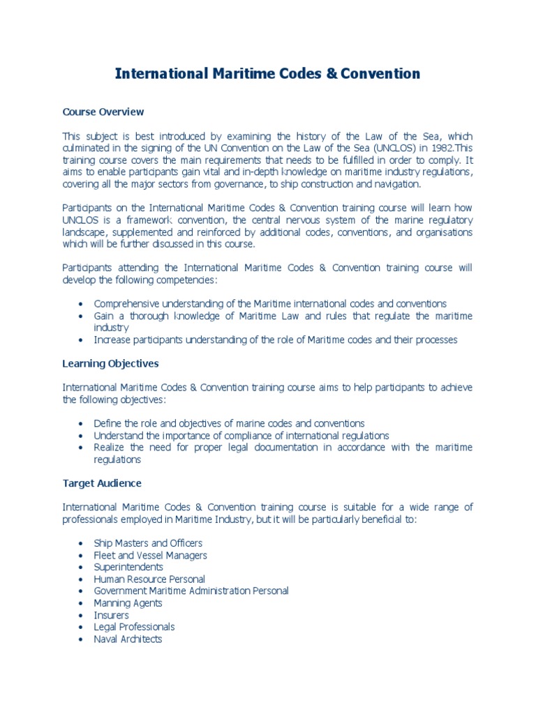 International Maritime Codes & Convention: Course Overview | Download ...
