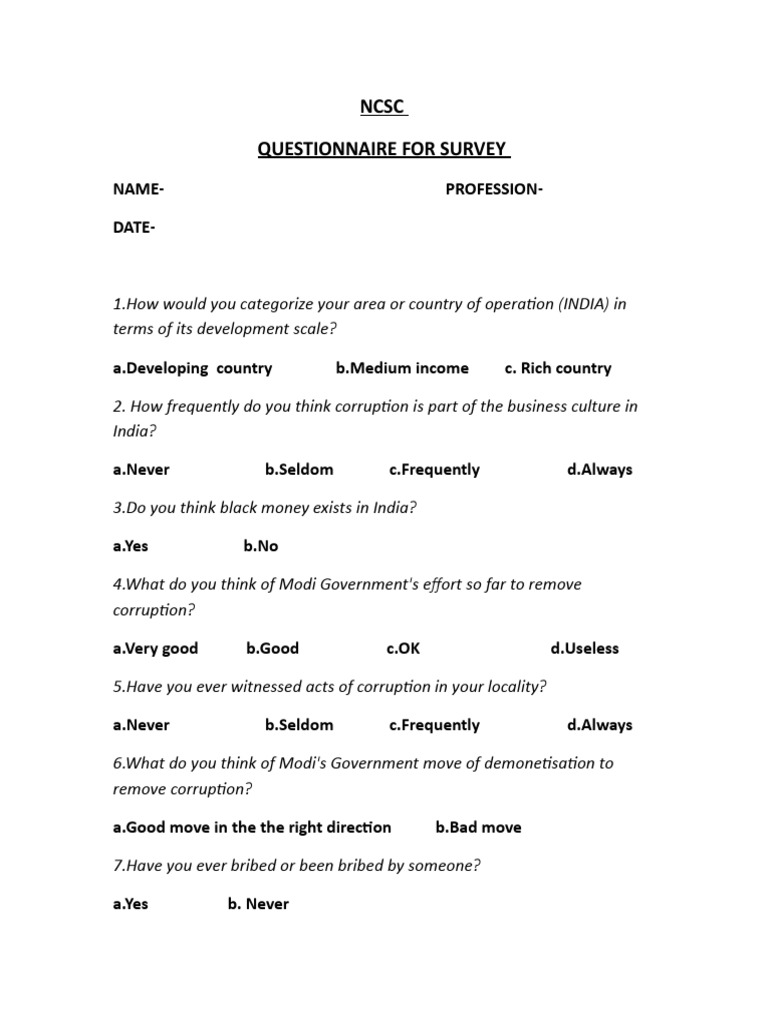 NCSC Questionnaire For Survey | PDF | Corruption | Crime & Violence