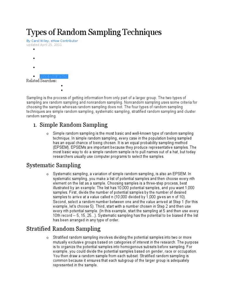 Types of Random Sampling Techniques | PDF | Sampling (Statistics ...