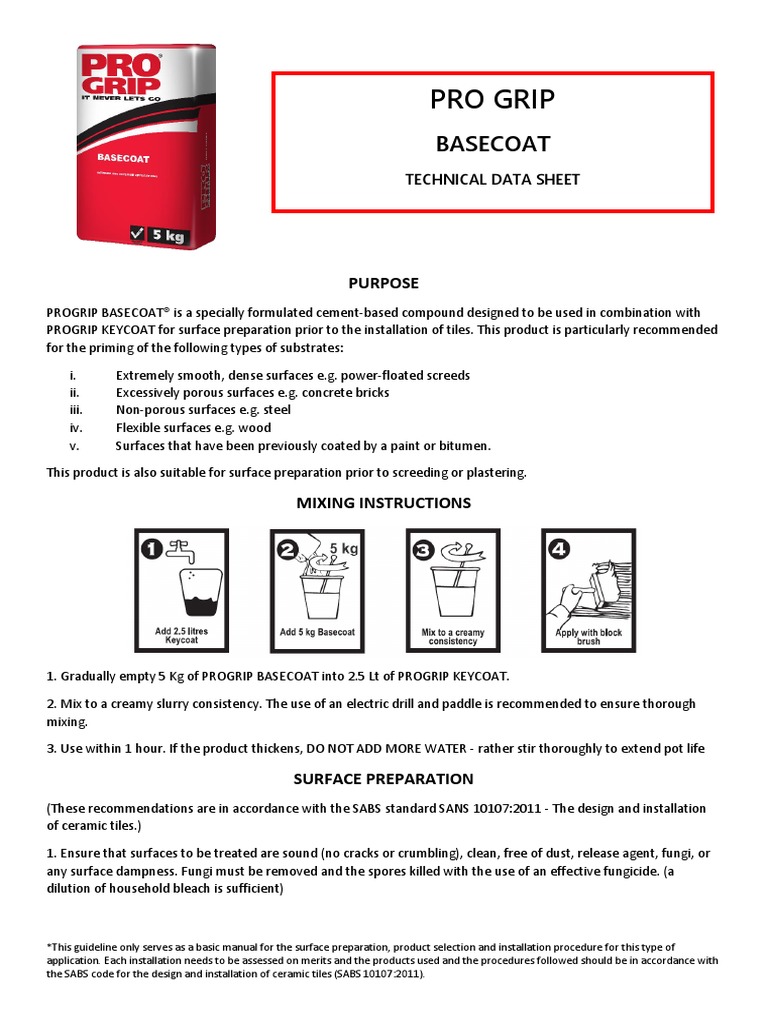 Pro Grip Basecoat | PDF | Tile | Plaster
