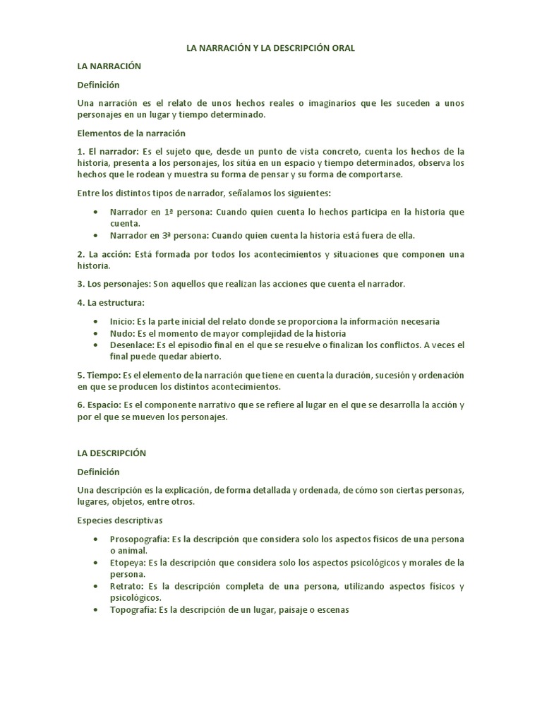 Descripción Oral y Narración | PDF