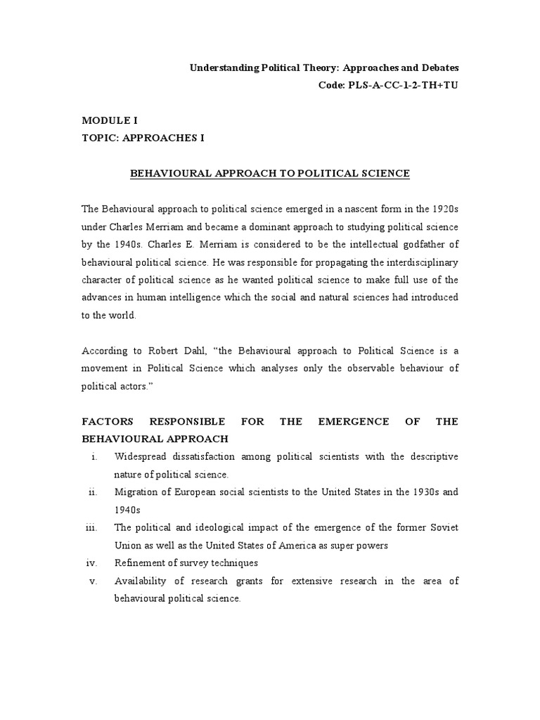 Behavioural Approach To Political Science PDF | PDF | Political Science ...
