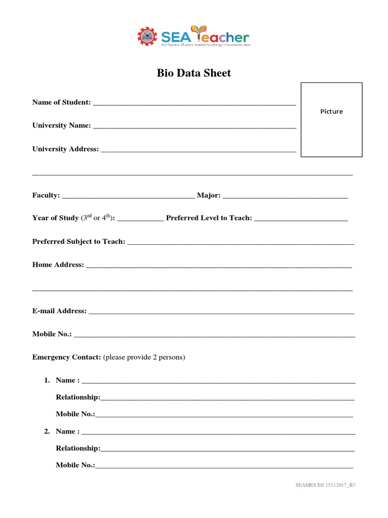 01.bio Data Sheet Form | PDF
