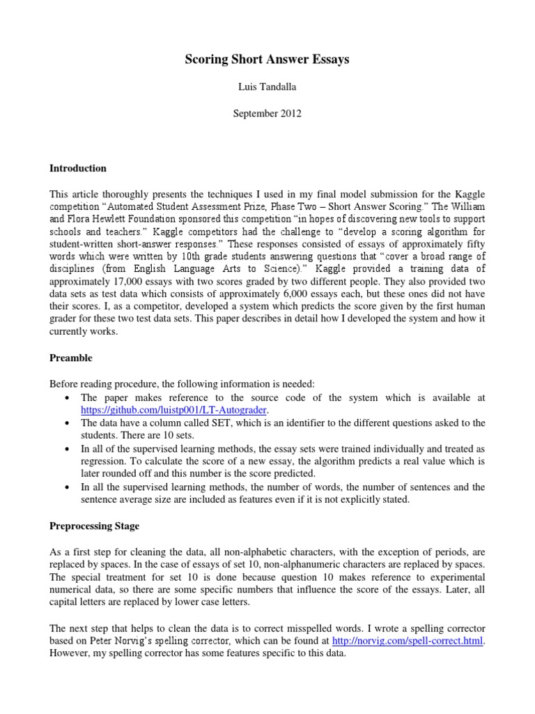 Scoring Short Answer Essays | PDF | Cross Validation (Statistics) | Cybernetics