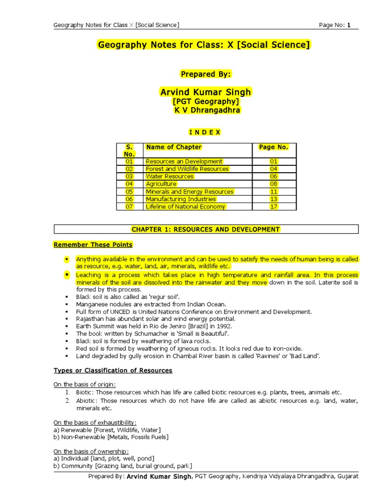 Geography Notes Class 10 | PDF | Agriculture | Erosion