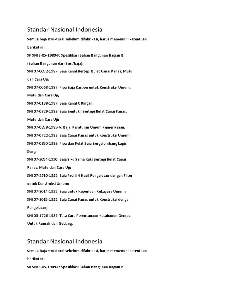 Nomor SNI Tiap Bab | PDF