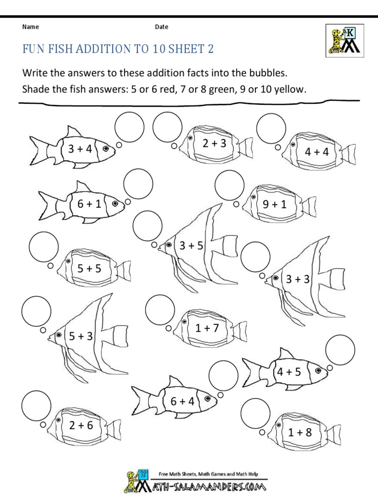 Fun Fish Addition To 10 Sheet 2 | PDF