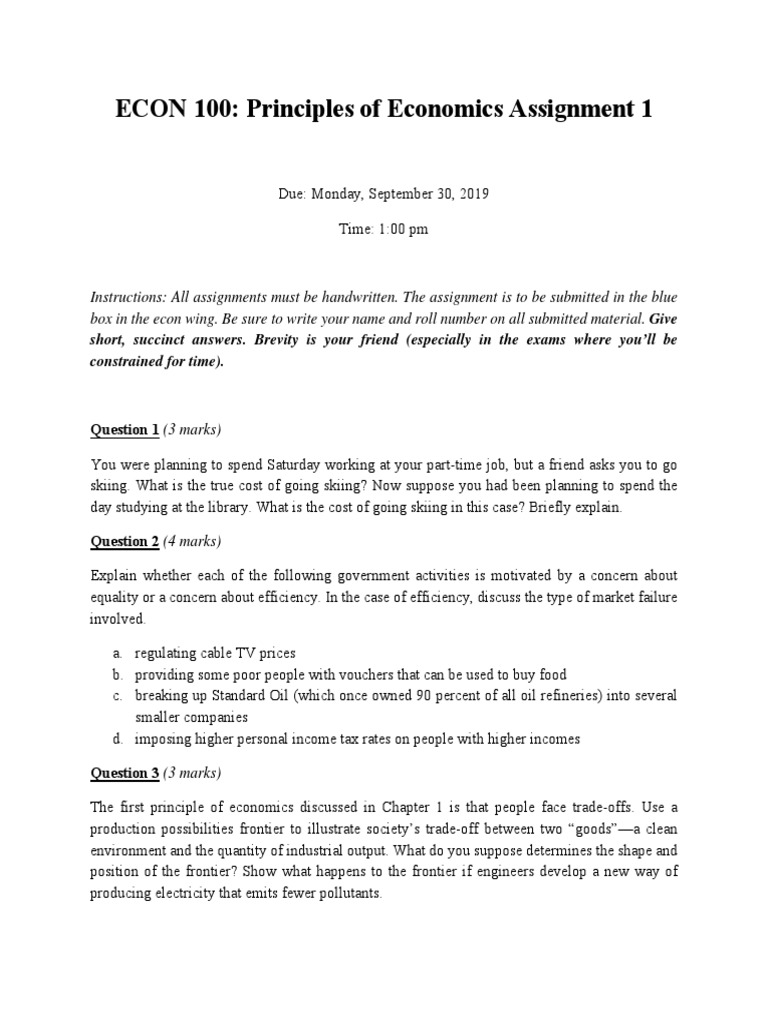ECON 100 Assignment 1 PDF | PDF | Economics | Inflation