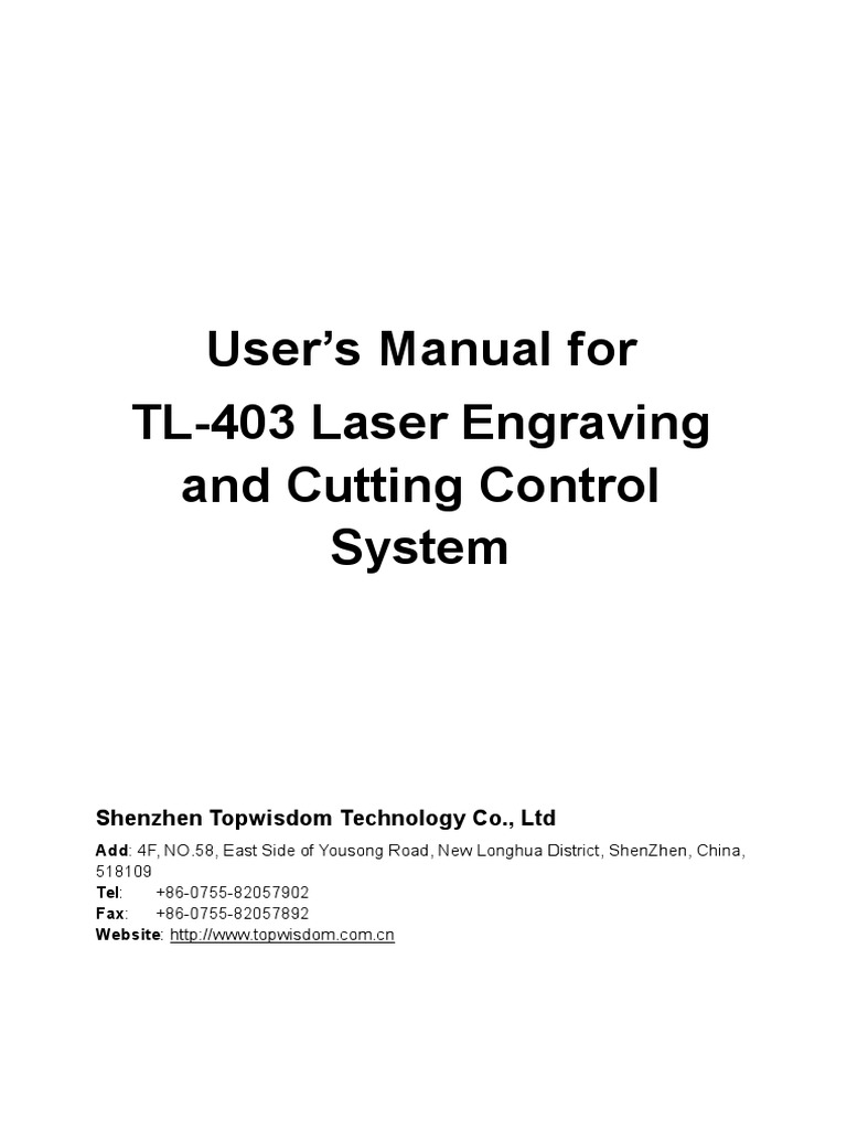 User's Manual For TL-403 Laser Engraving and Cutting Control | PDF ...