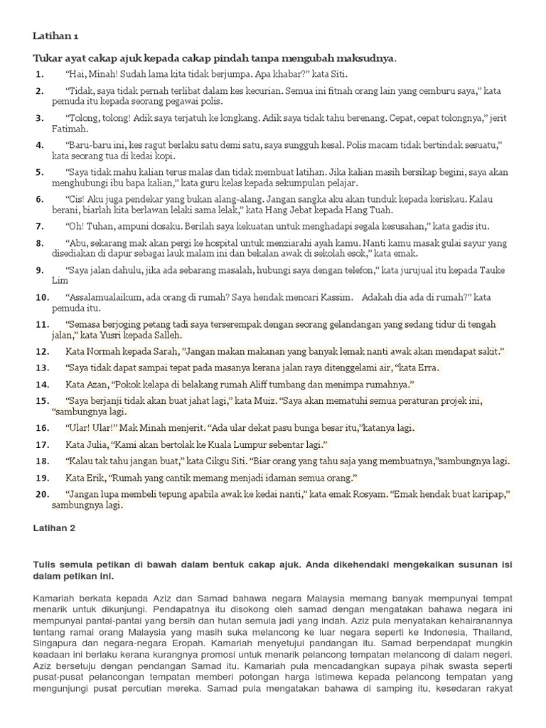 Latihan Cakap Ajuk Cakap Pindah | PDF