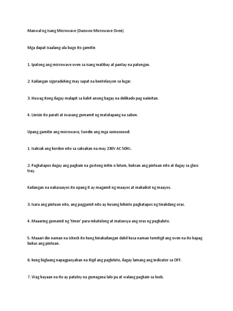 Manwal NG Isang Microwave | PDF
