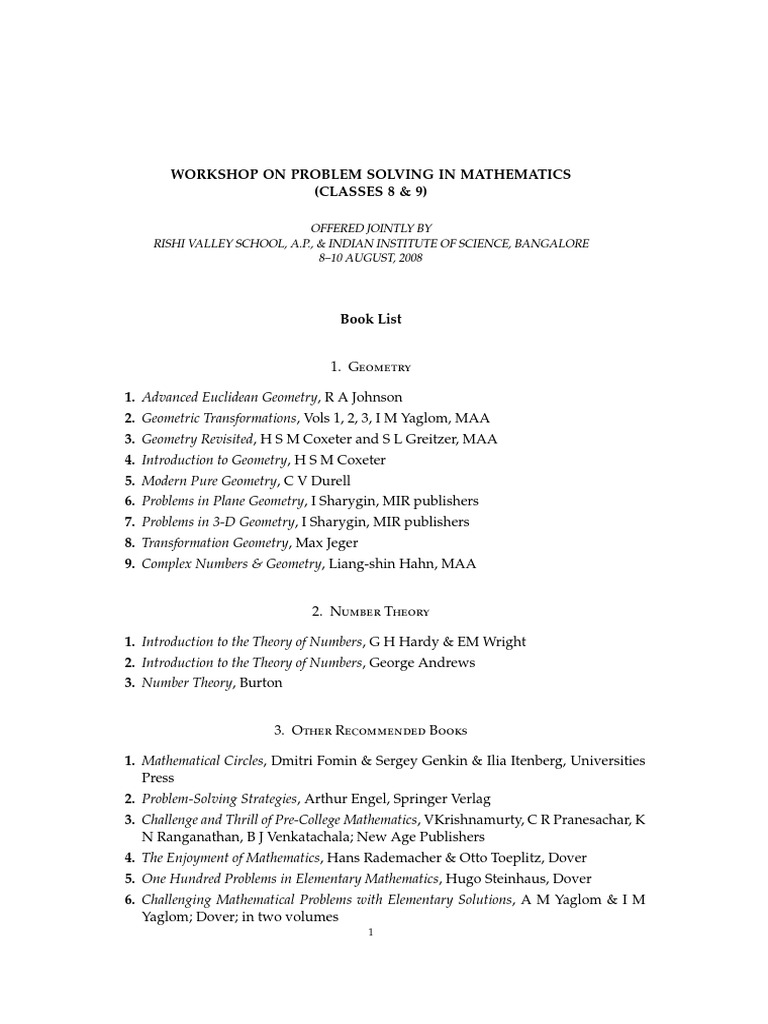 Math Workshop Bangalore Booklist PDF | PDF | Geometry | Teaching ...