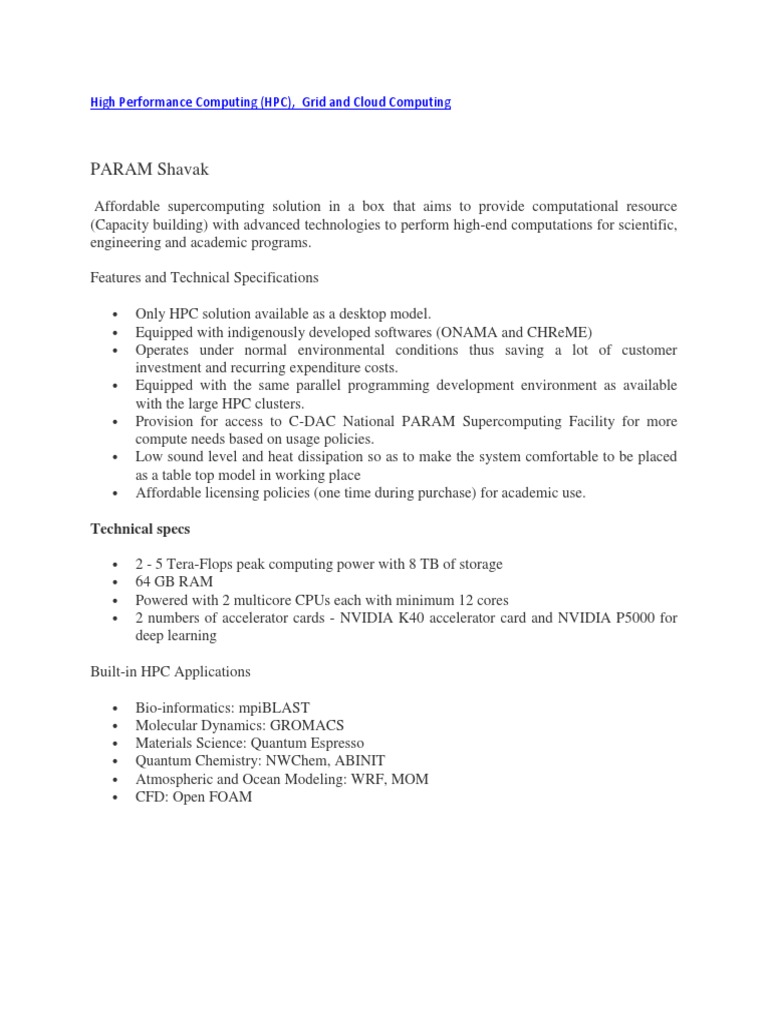 PARAM Shavak: High Performance Computing (HPC), Grid and Cloud Computing | PDF | Grid Computing ...