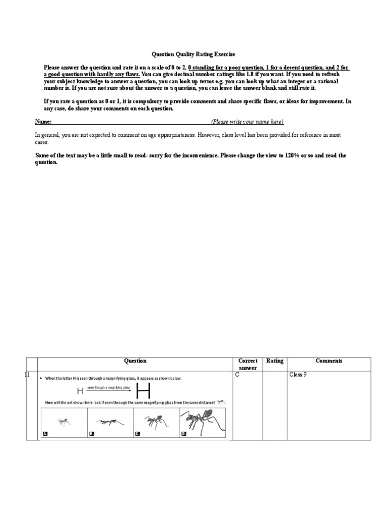 Task 1 - Question Quality Rating Worksheet | PDF